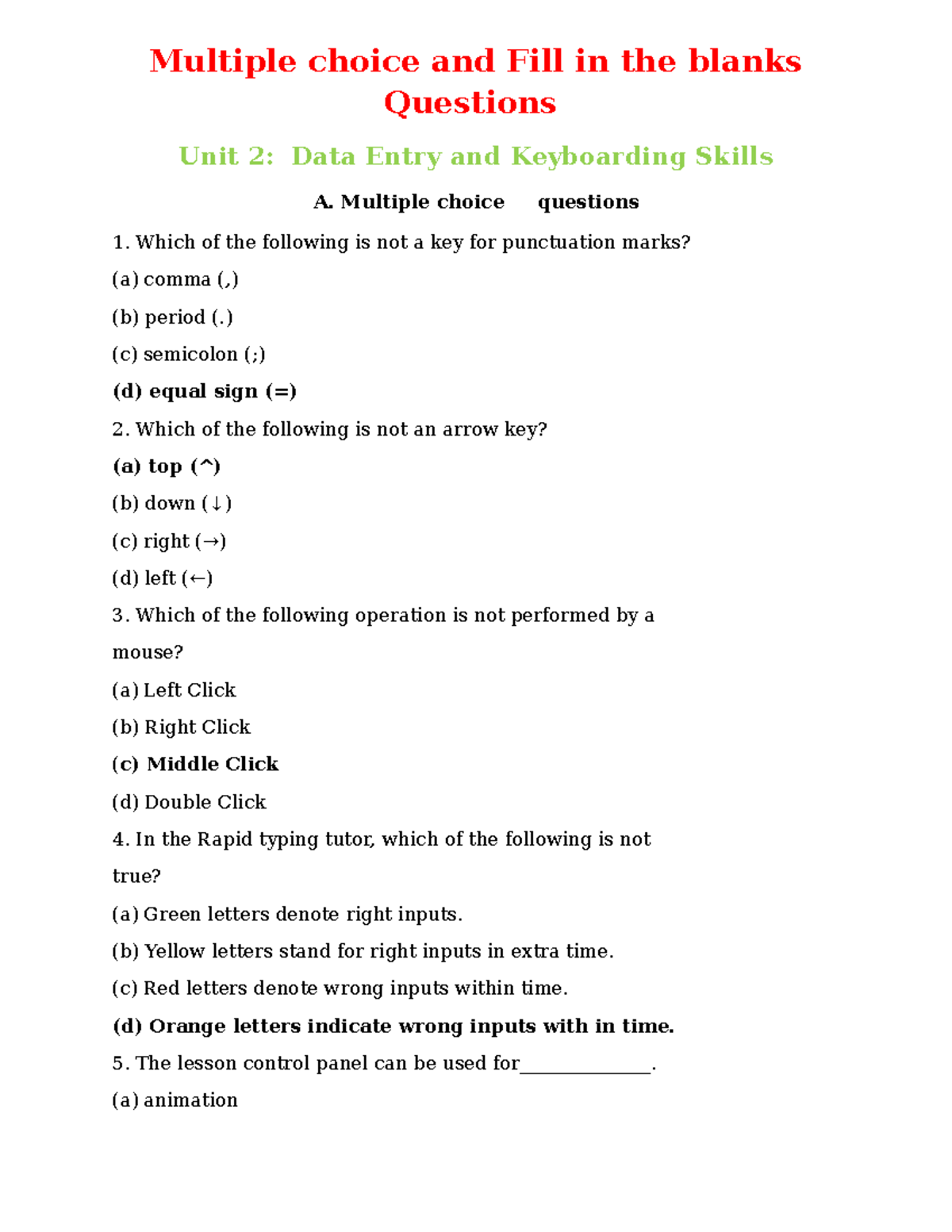 MCQ s - KADJbcascjn - Multiple choice and Fill in the blanks Questions ...