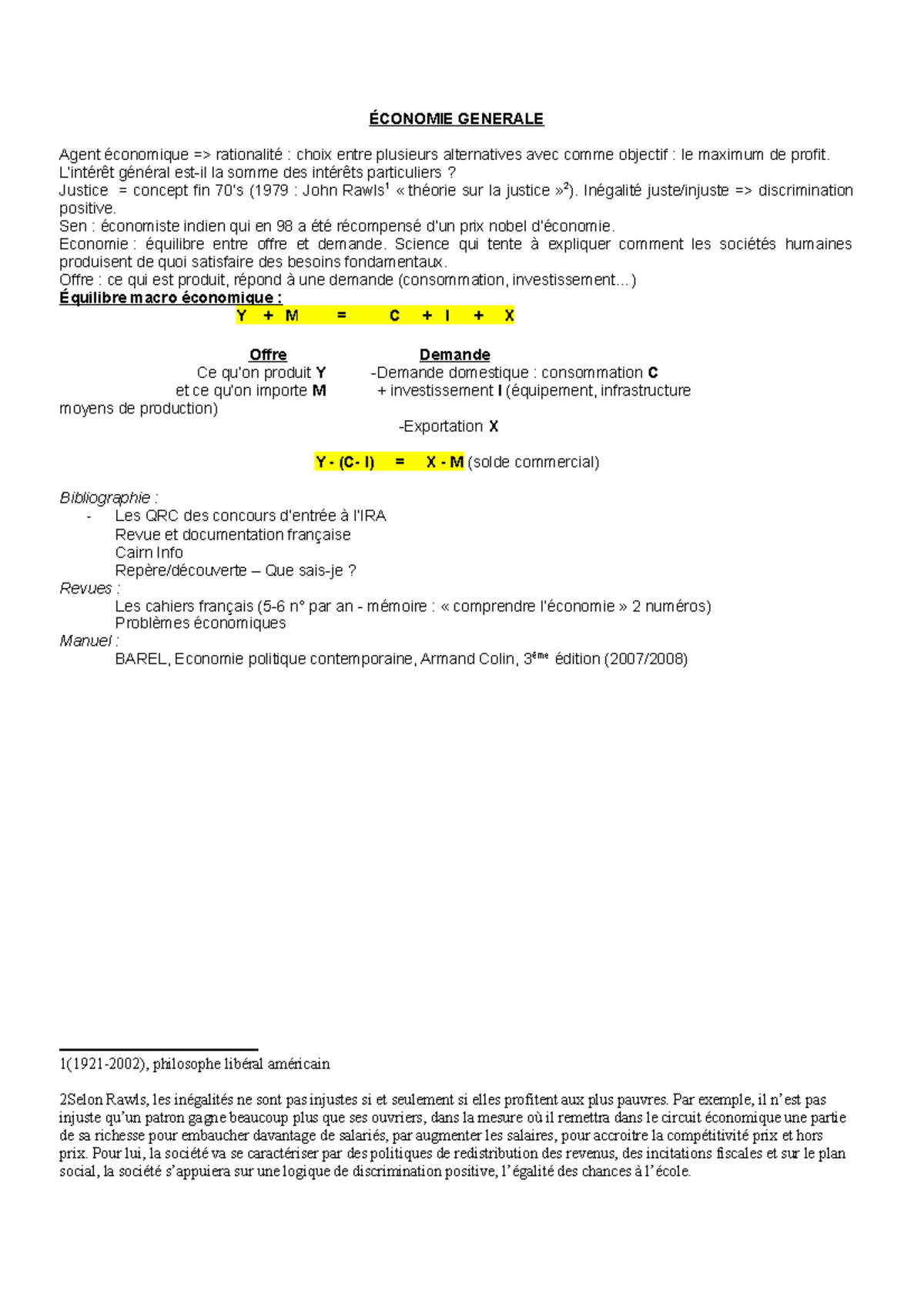 CM Économie générale - ÉCONOMIE GENERALE Agent économique ...