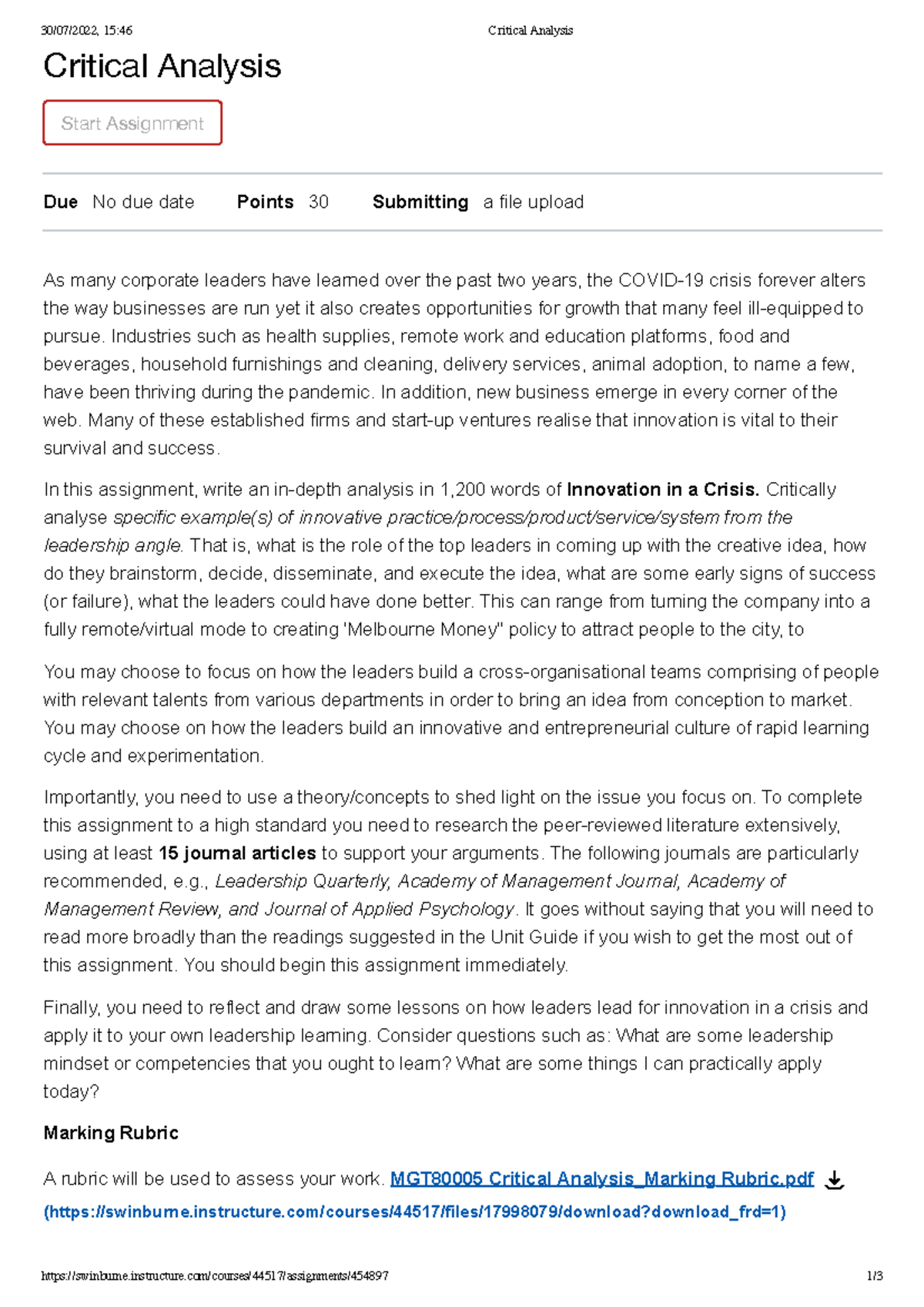 Critical Analysis - 30/07/2022, 15:46 Critical Analysis - Studocu