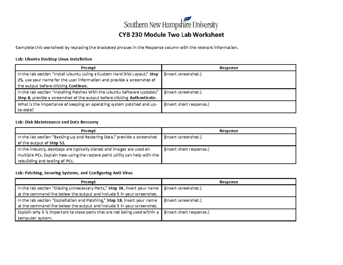 CYB 230 Module Two Lab Worksheet - CYB 230 Module Two Lab Worksheet ...