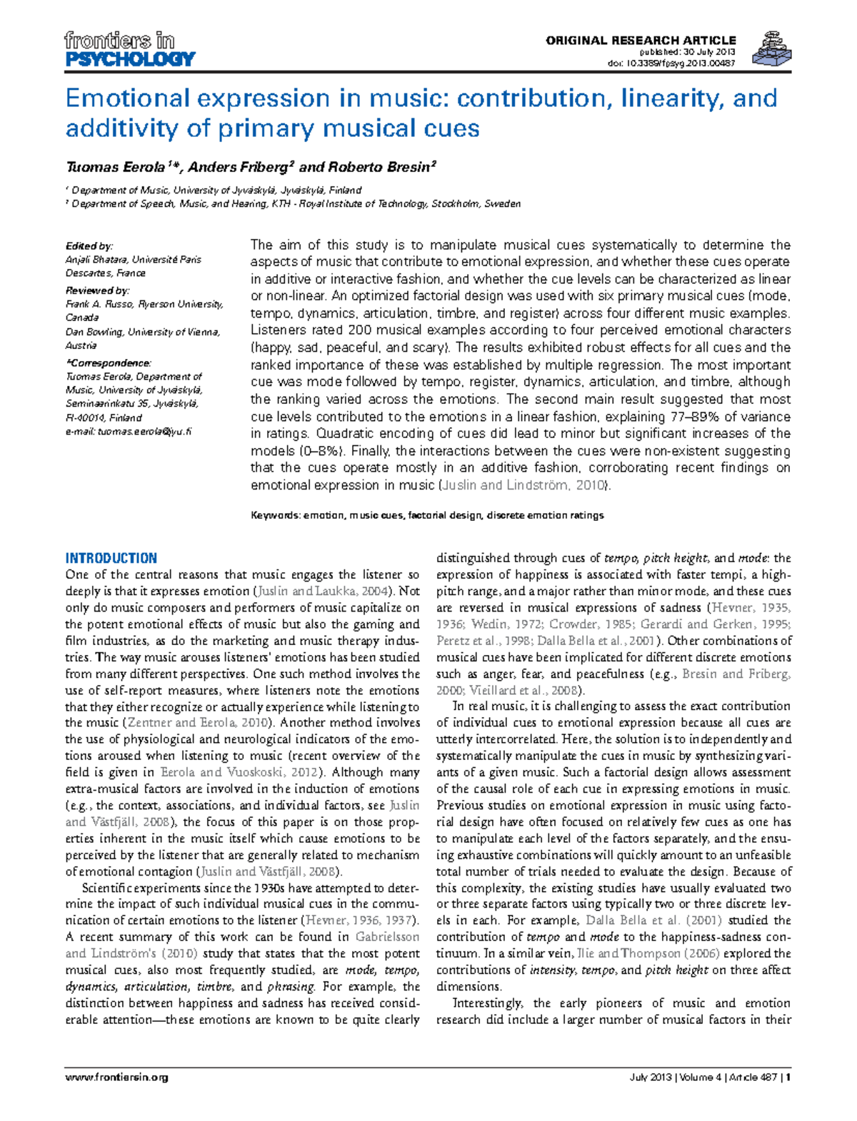 Emotional expression in music contribution linearity and 3xel4v4gm8 ...