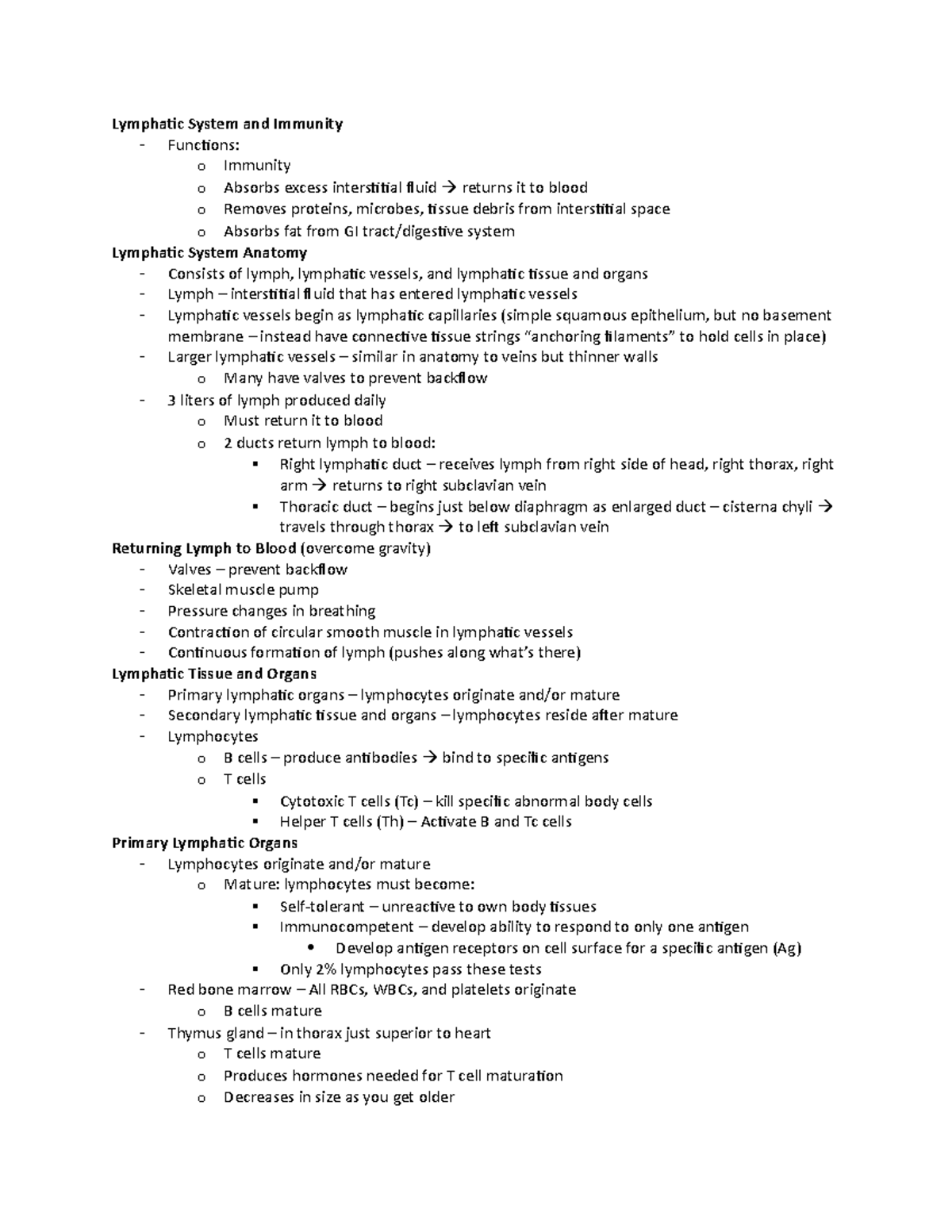 Lymphatic System and Immunity Functions - Studocu