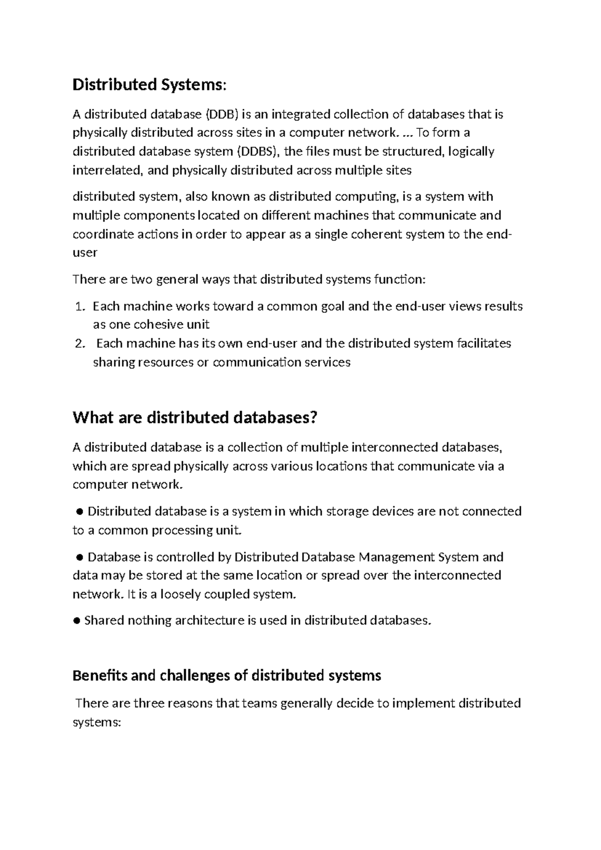 Distributed Systems adbt 1 - Distributed Systems: A distributed database (DDB) is an integrated ...