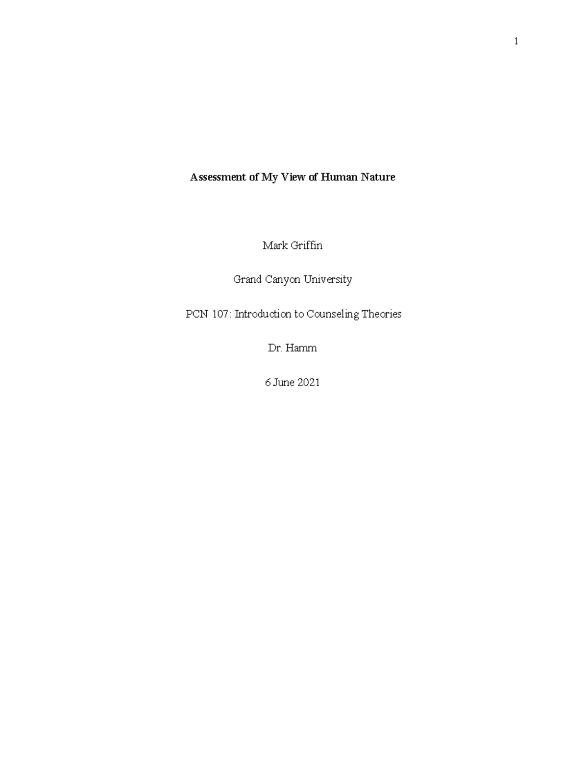 Assessment of My View of Human Nature Topic 1 - Assessment of My View ...