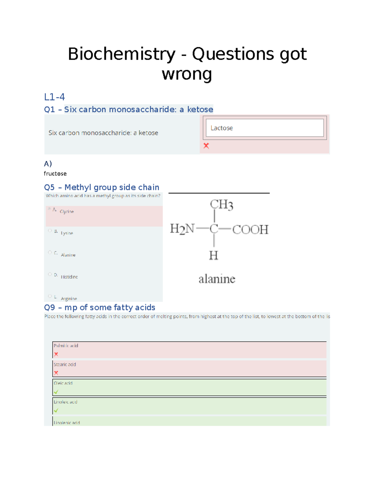 Biochemistry - questions wrong - Biochemistry - Questions got wrong L1 ...