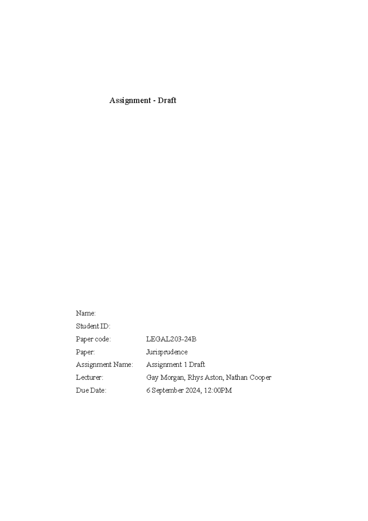 Assignment Draft (final) - Assignment - Draft Name: Student ID: Paper ...