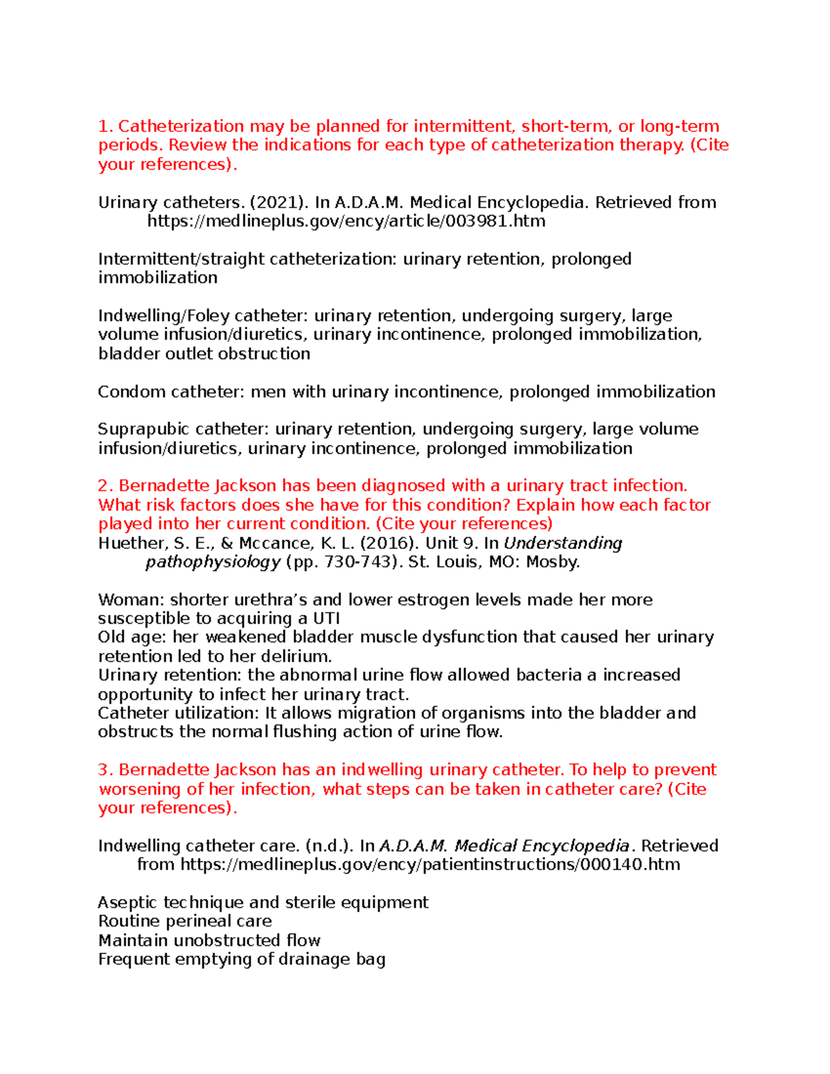 Post Simulation Short Answer Assignment - Catheterization may be ...