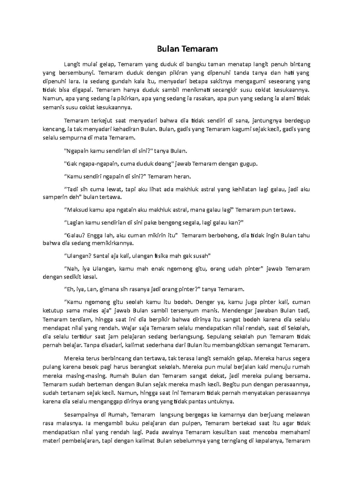 Bulan Temaram - Cerpen - Bulan Temaram Langit mulai gelap, Temaram yang ...