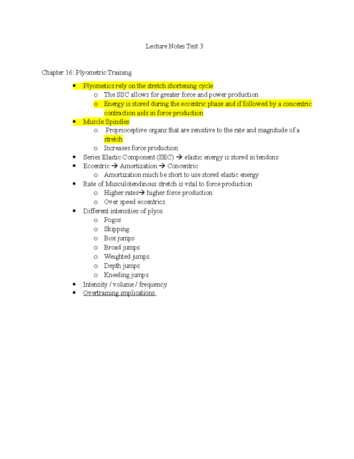 Lecture Notes Test 3 - 1 to .2 seconds o Maximal force takes .6-. Peak ...