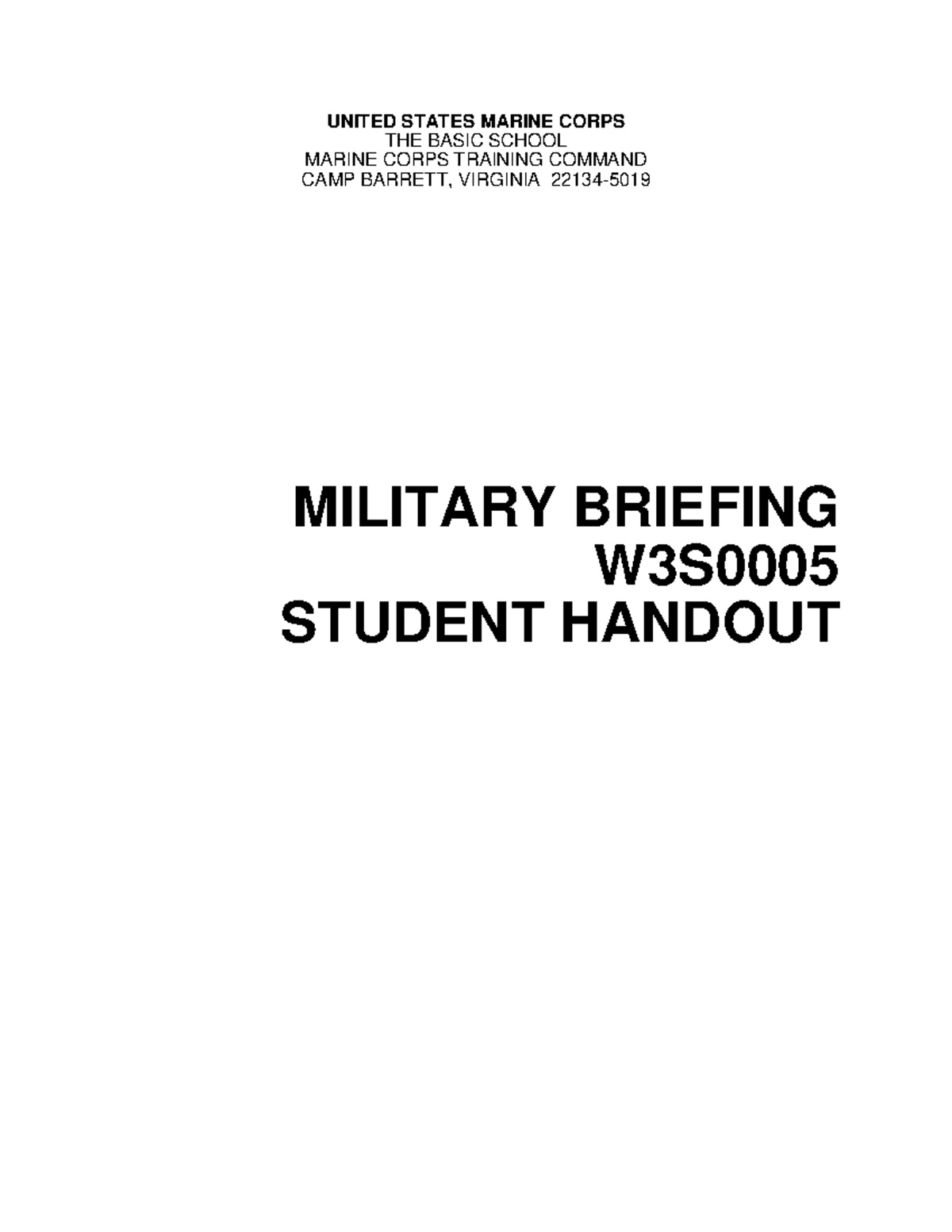 W3S0005 - Military Briefing - UNITED STATES MARINE CORPS THE BASIC ...