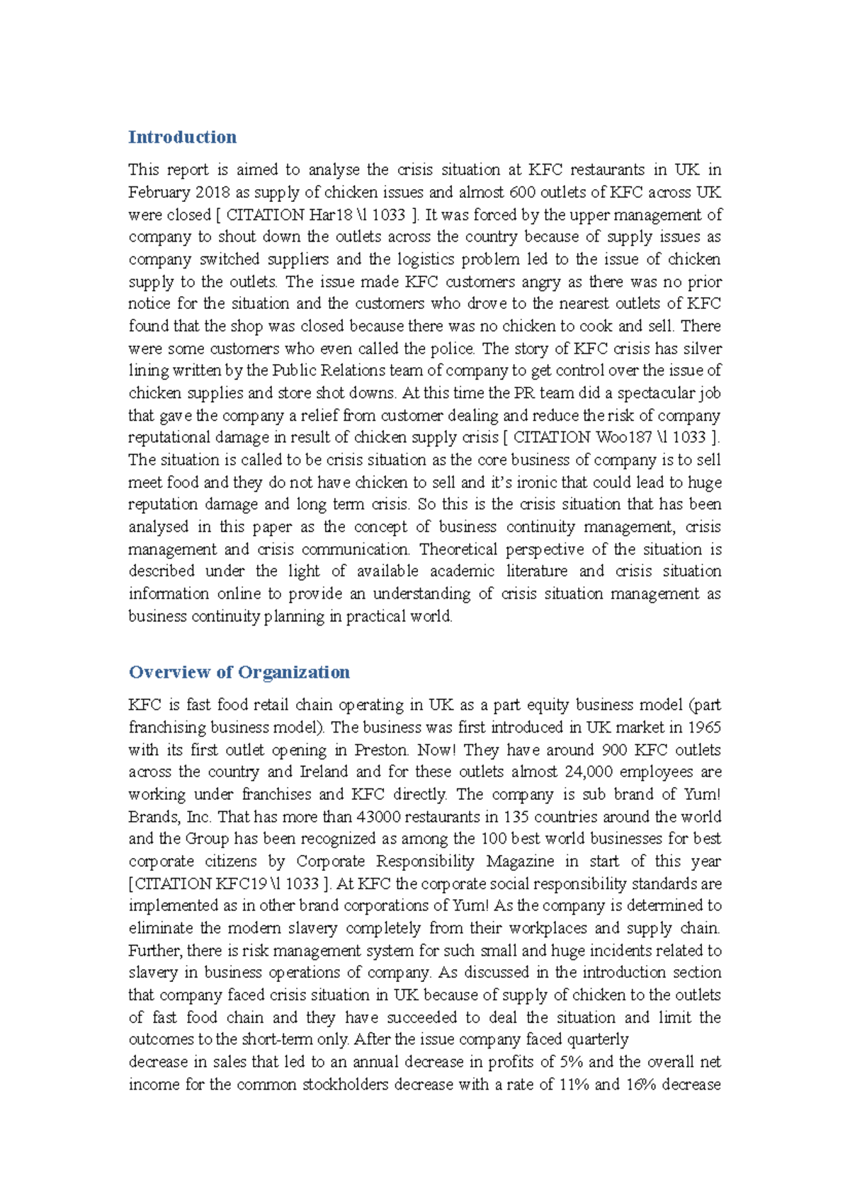 KFC crisis example - Introduction This report is aimed to analyse the ...