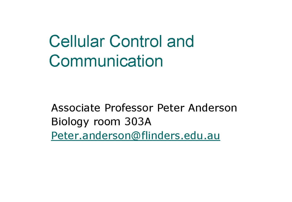 Week 12 lectures - notes - Cellular Control and Communication Associate ...
