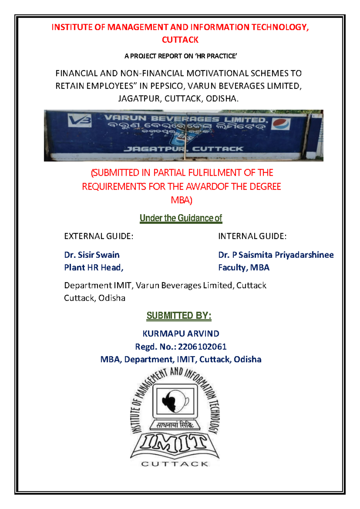 Arvind pepsi project 2023 - INSTITUTE OF MANAGEMENT AND INFORMATION ...