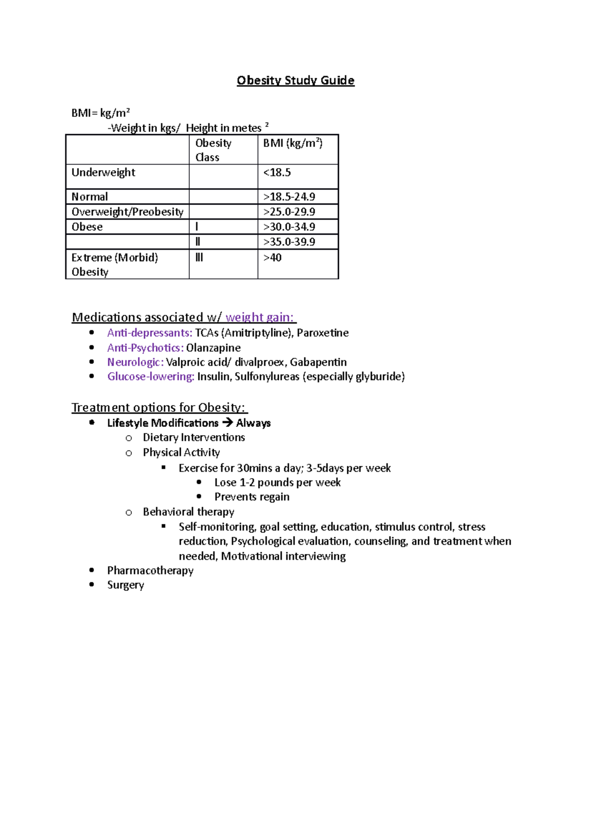Obesity Study Guide - The professors was Dr. Dunican and these are ...