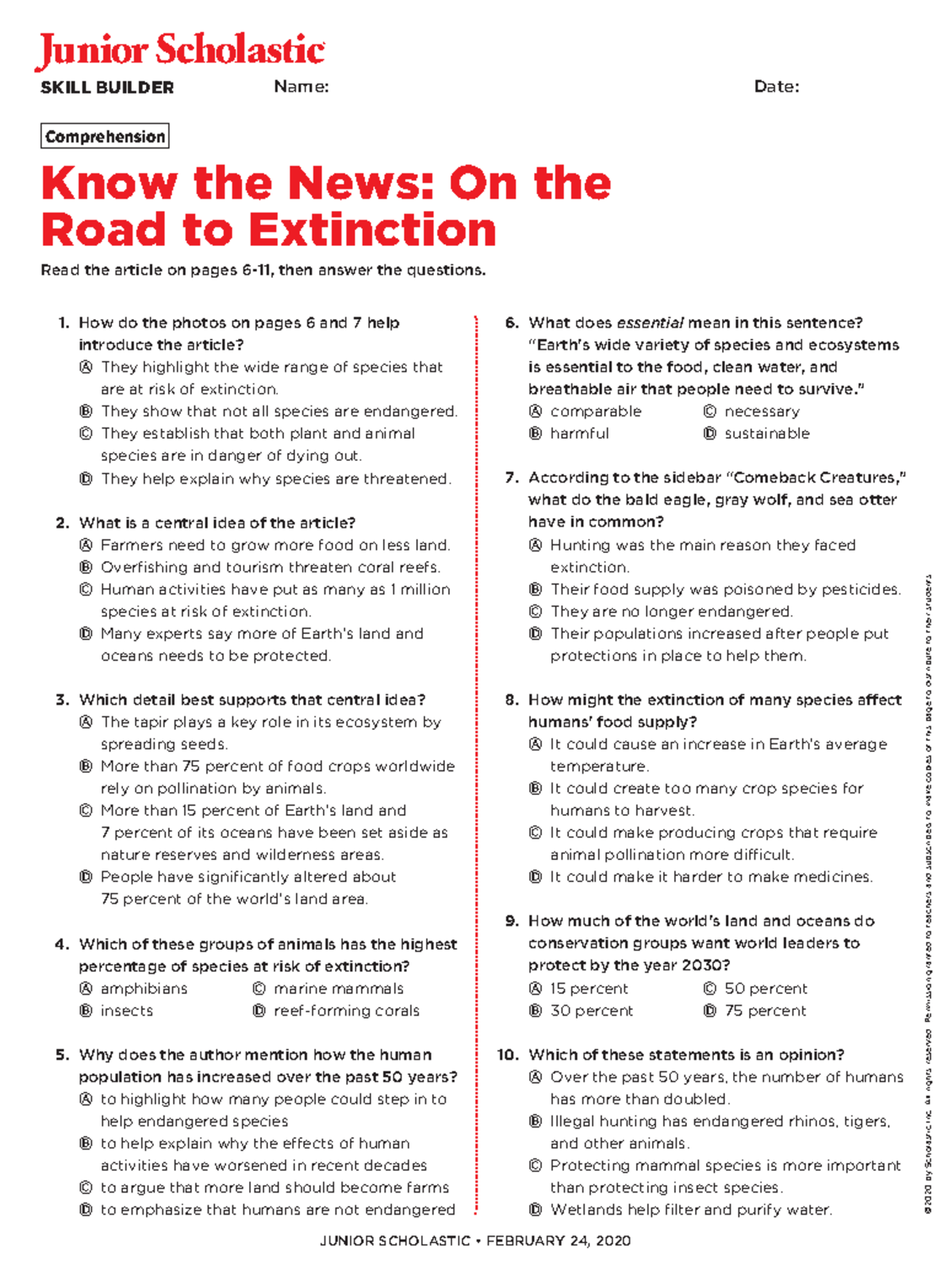 Bentley Teubner - On the Road to Extinction - JUNIOR SCHOLASTIC ...