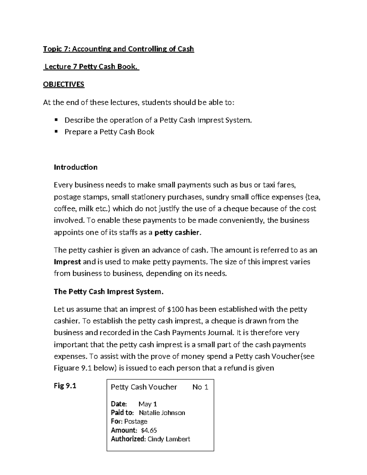 Lecture 7 Topic 3 .1 Accounting and Cash Control - Petty Cash Book ...
