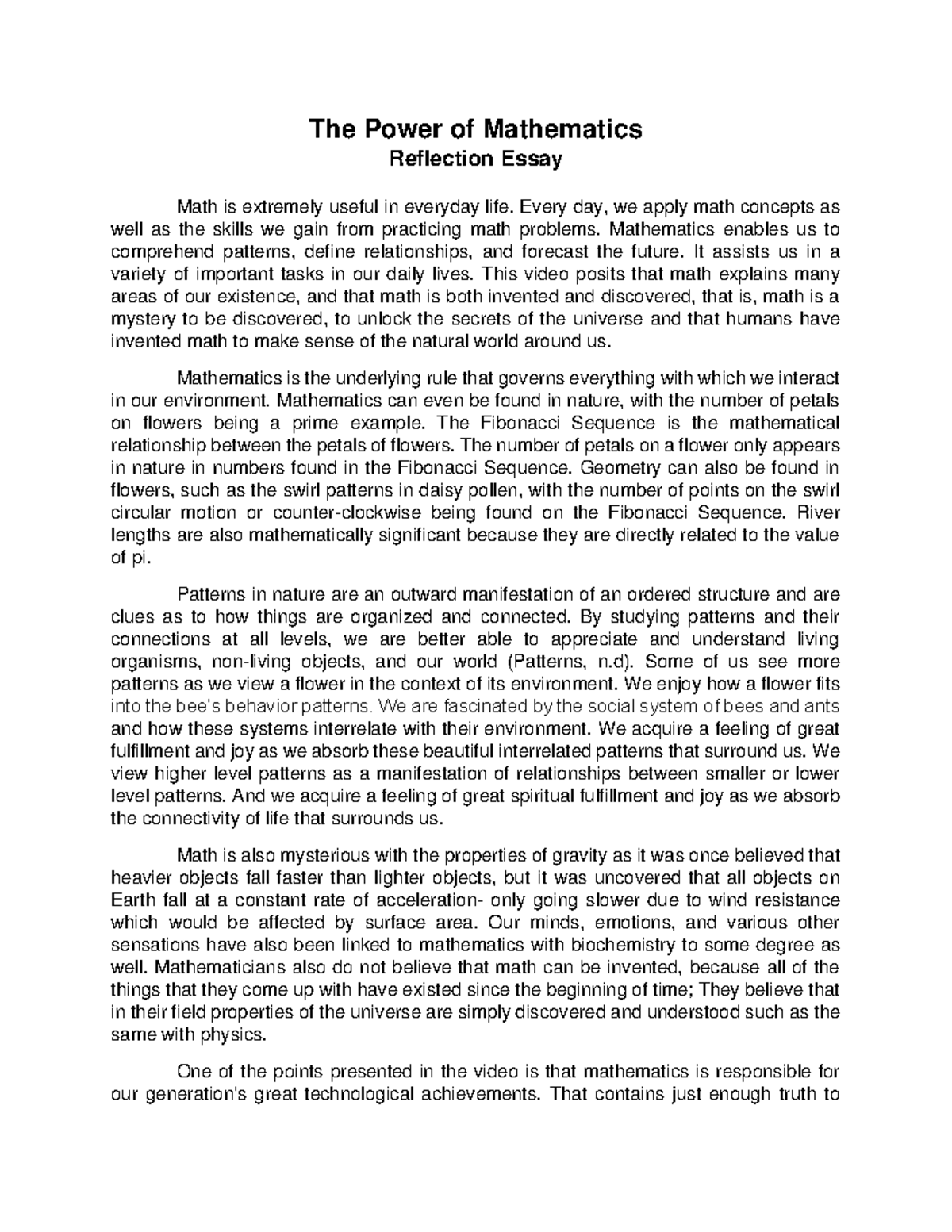 The Power of Mathematics - The Power of Mathematics Reflection Essay ...