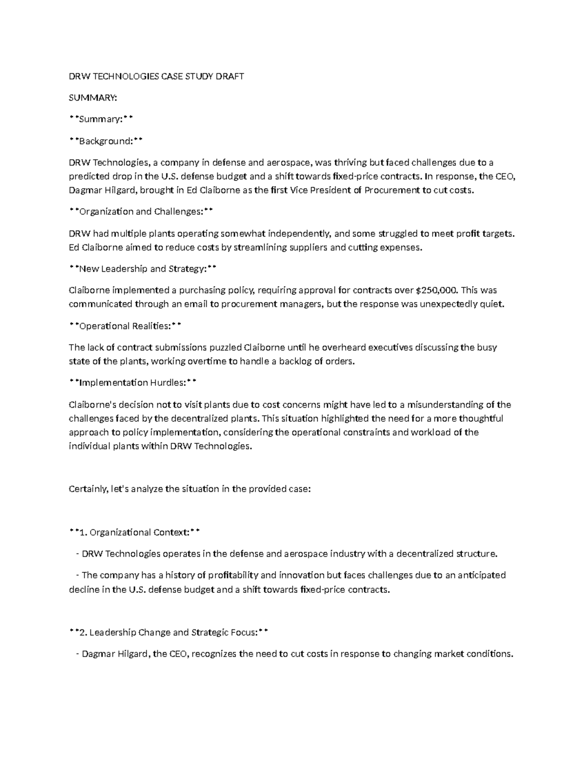 DRW Technologies CASE Study Draft - DRW TECHNOLOGIES CASE STUDY DRAFT ...