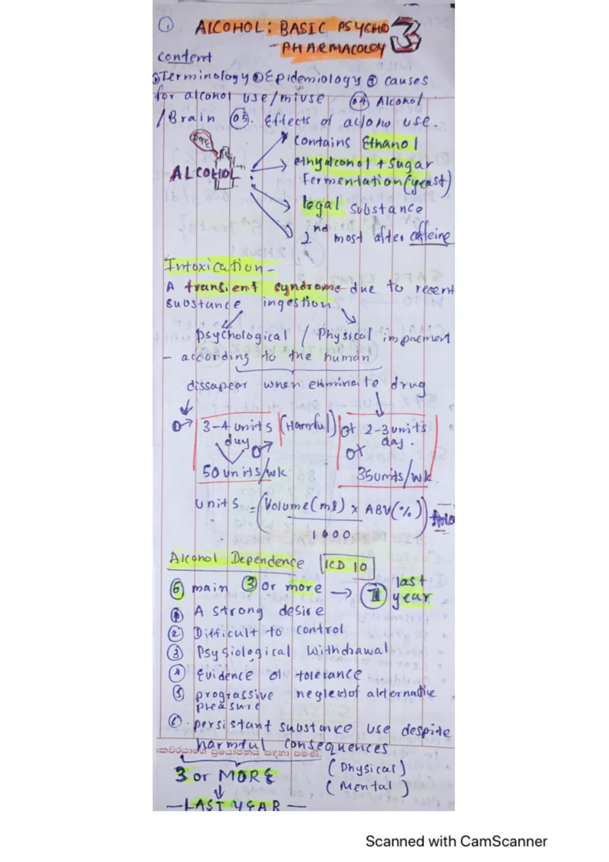 Week 03 Alcohol - Short notes in Psychopharmacology - Cognitive ...