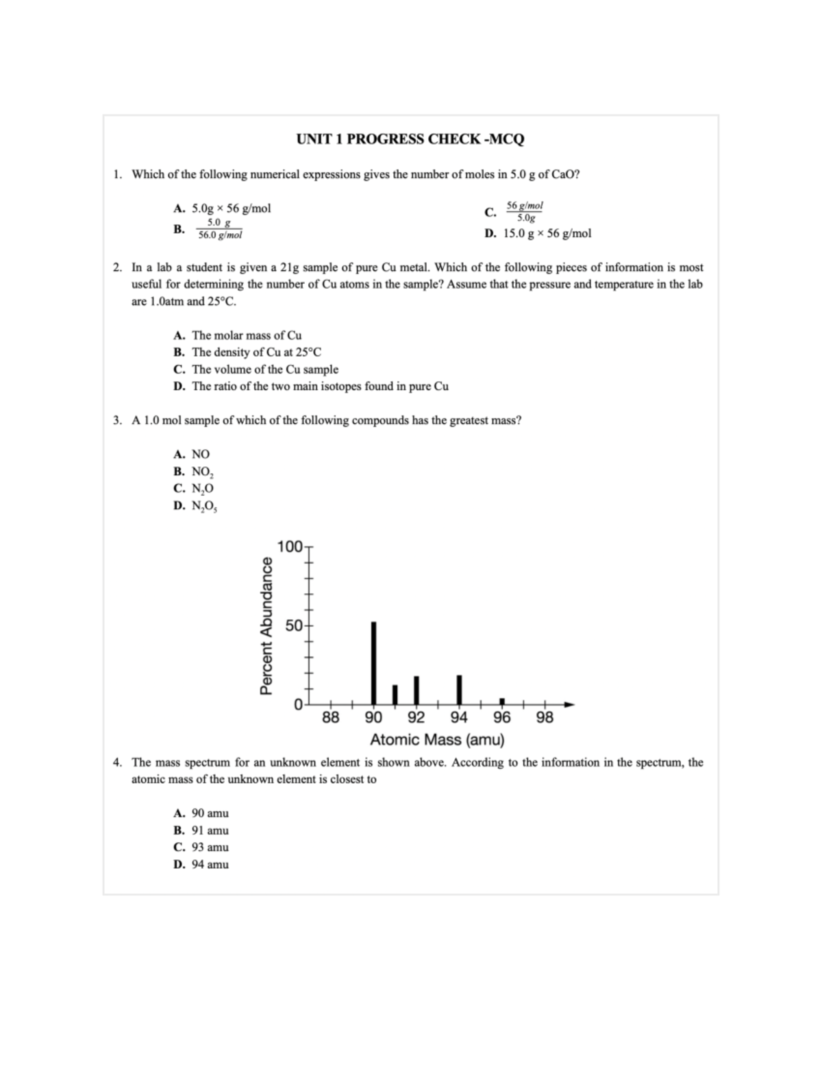 Unit 1 AP Chemistry Review - Studocu