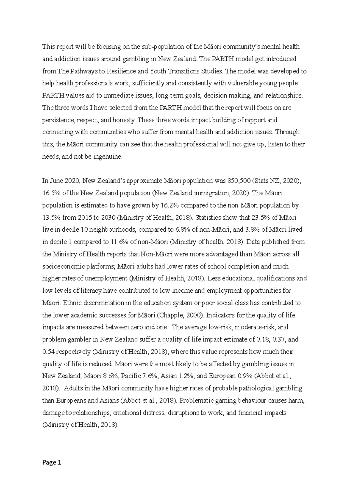 Parth report - Final assignment - This report will be focusing on the sub-population of the ...