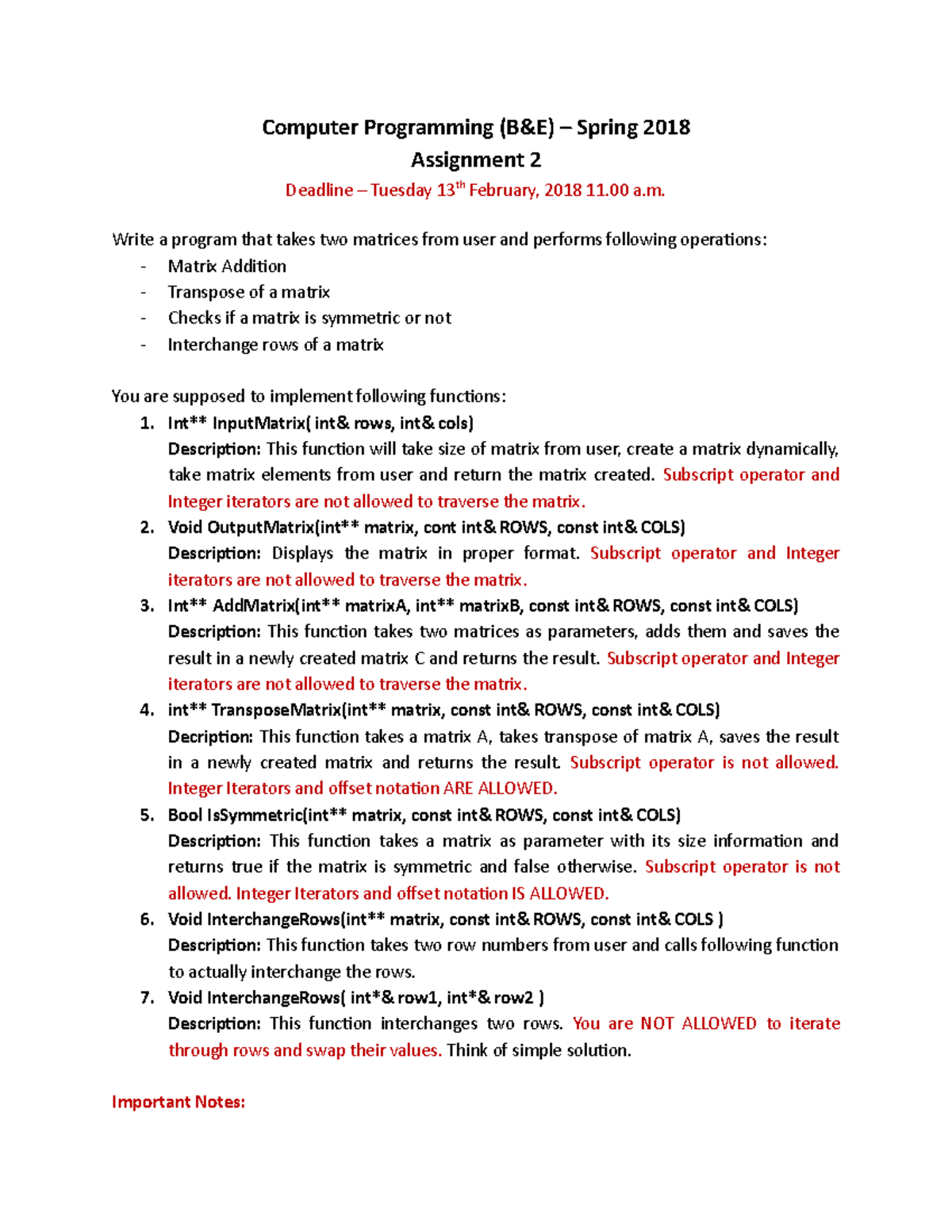 31 Double Pointers Cp Assignment 2 Matrix Computer Programming