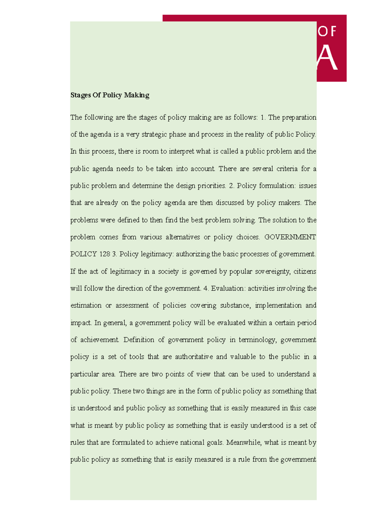 Documents Economics - Stages Of Policy Making - Stages Of Policy Making ...