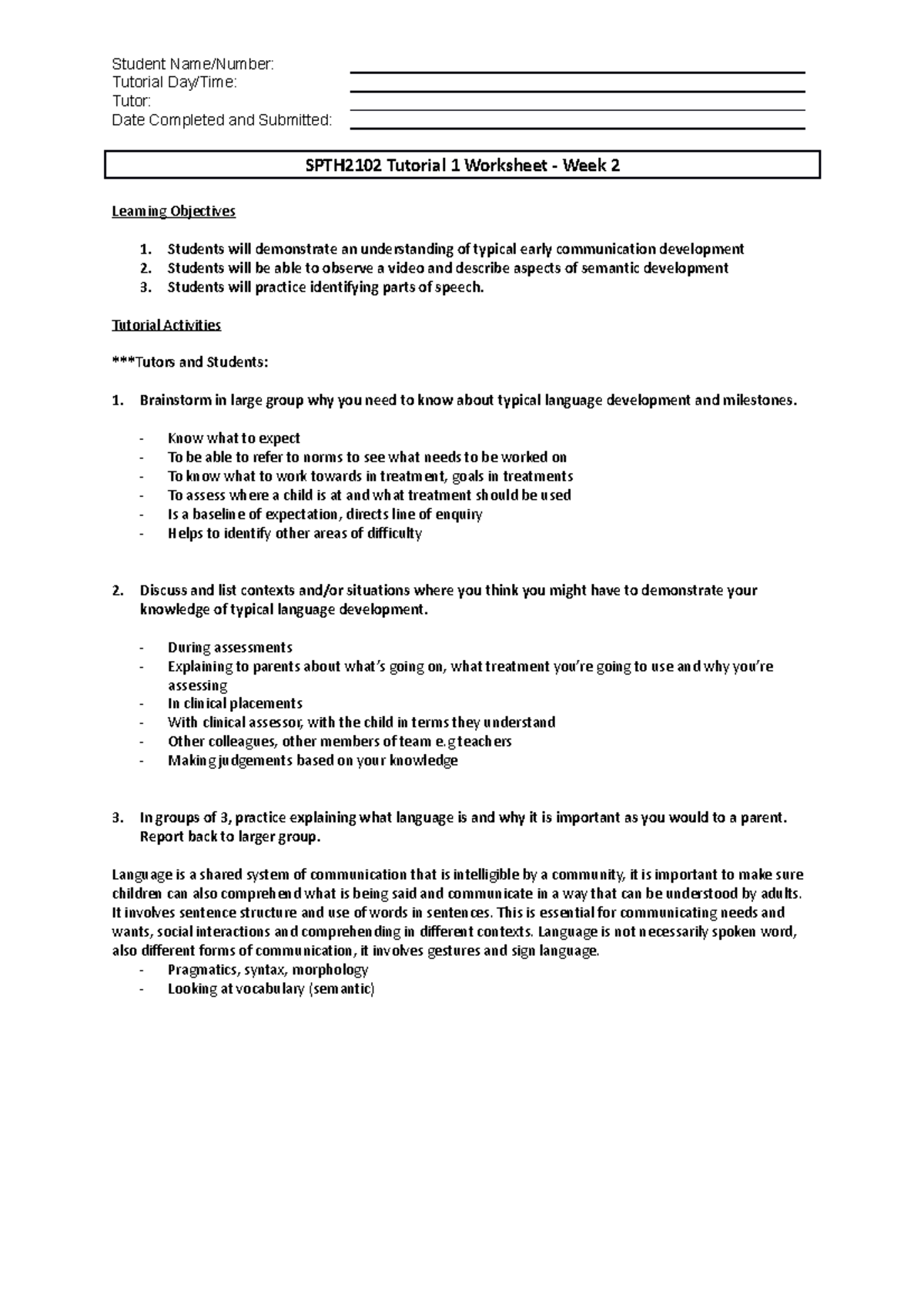 SPTH2102 Tutorial 1 Typical Language development V1 - Student Name ...