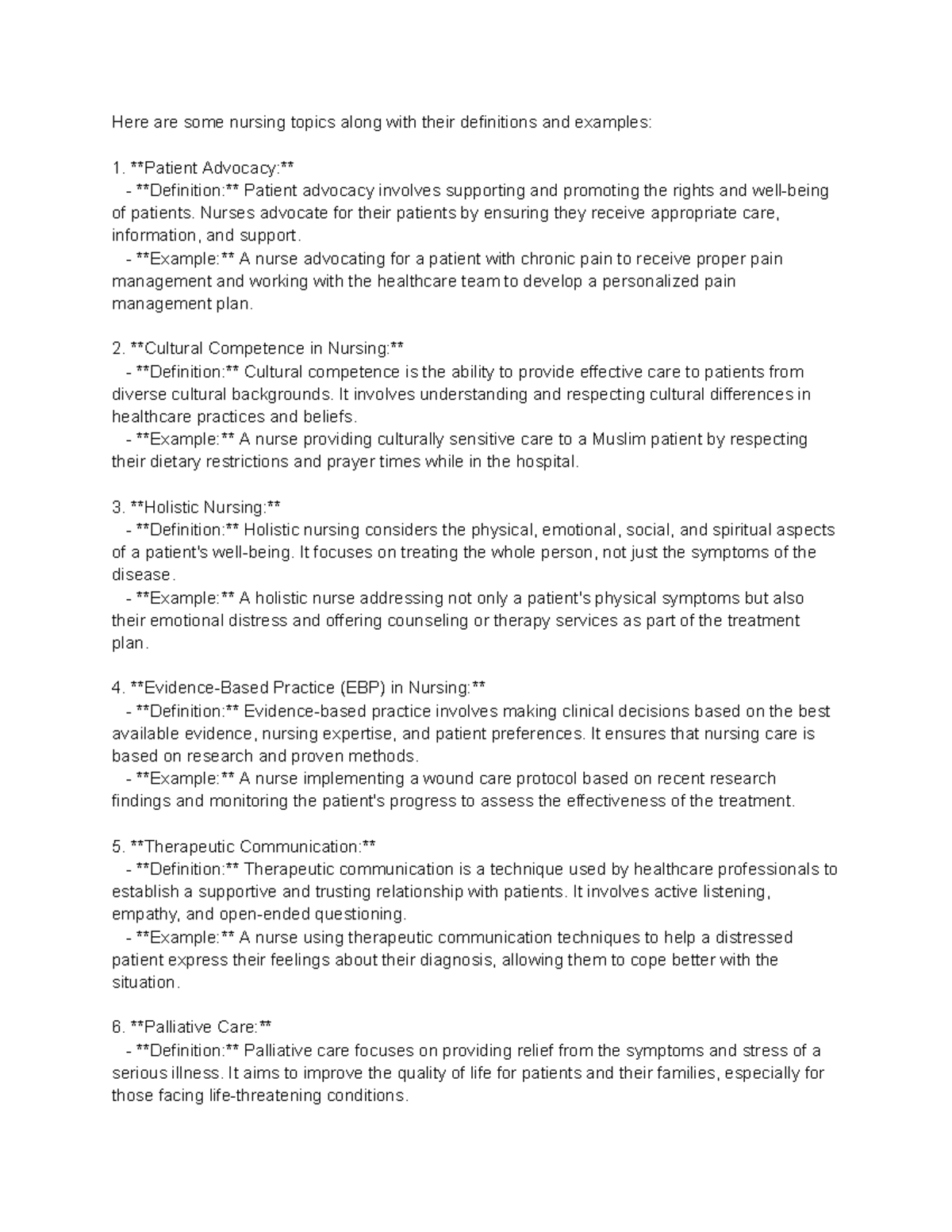 Nursing topics along with their definitions and examples - Here are ...