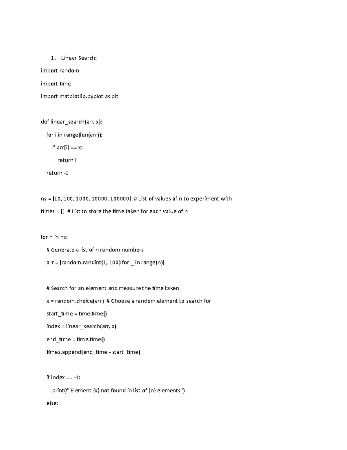 Linear Search - Linear Search: import random import time import ...