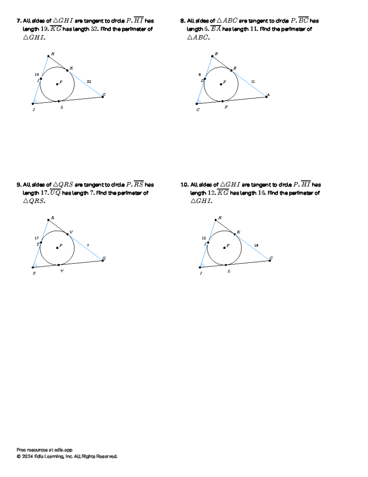 Compare Tangent Lines And Side Lengths - Worksheet - Free resources at ...
