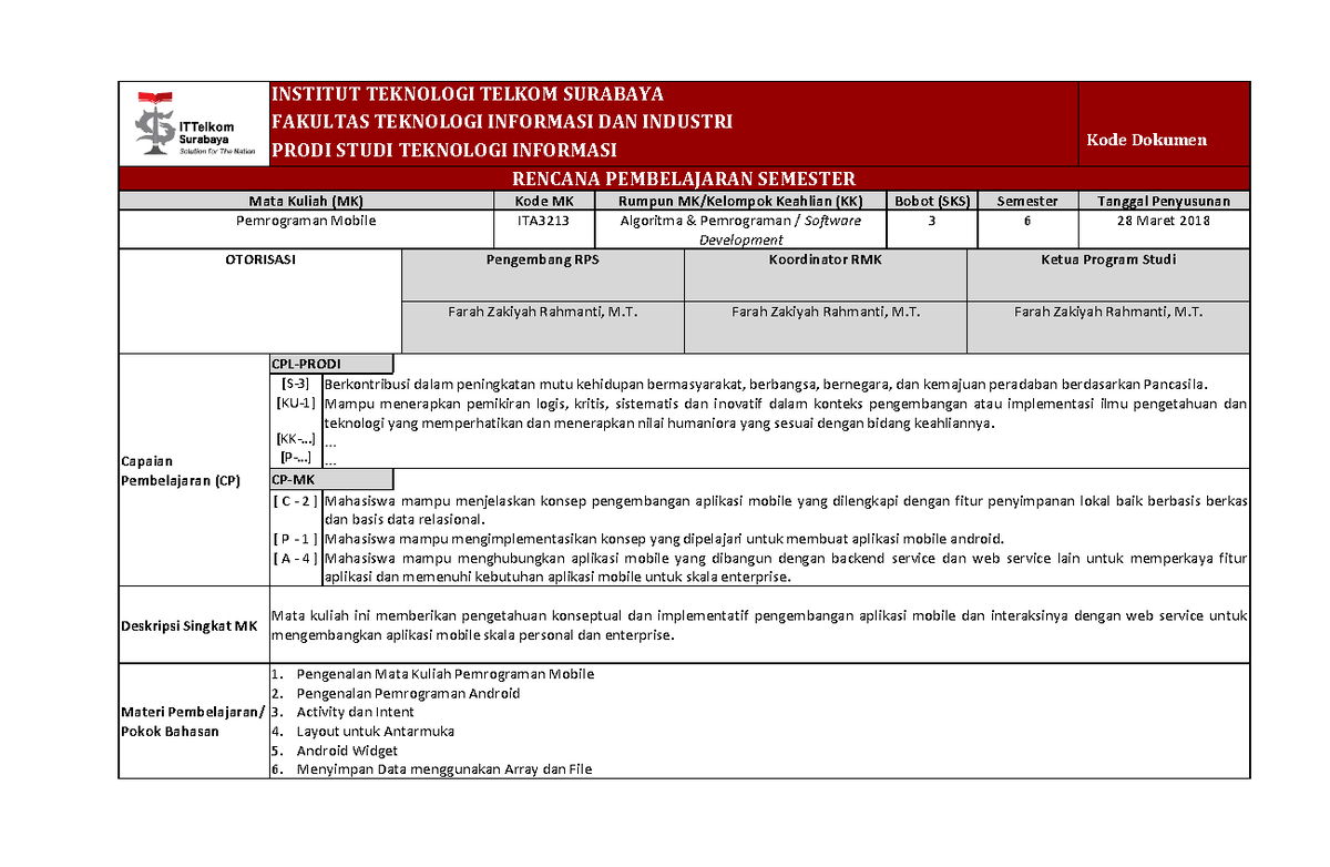 Pemrograman-Mobile - RPS Pemrograman mobile - INSTITUT TEKNOLOGI TELKOM ...
