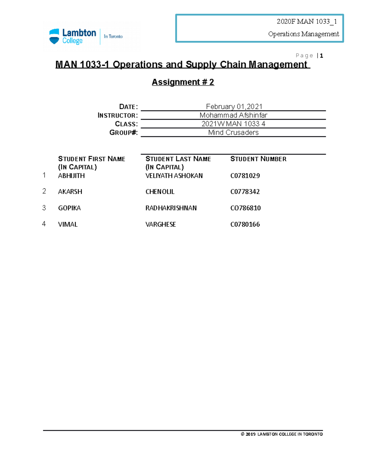 Operations Management - Assignment 2 - P a g e | 1 MAN 1033-1 Operations and Supply Chain ...