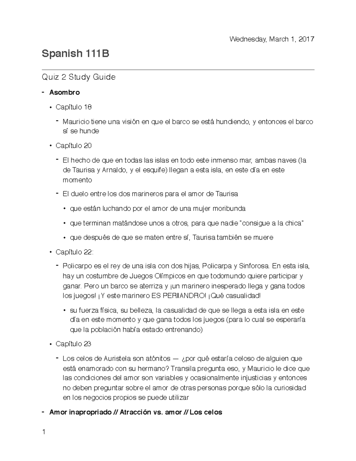 Spanish 111B Quiz 2 Study Guide - Wednesday, March 1, 2017 Spanish 111B ...