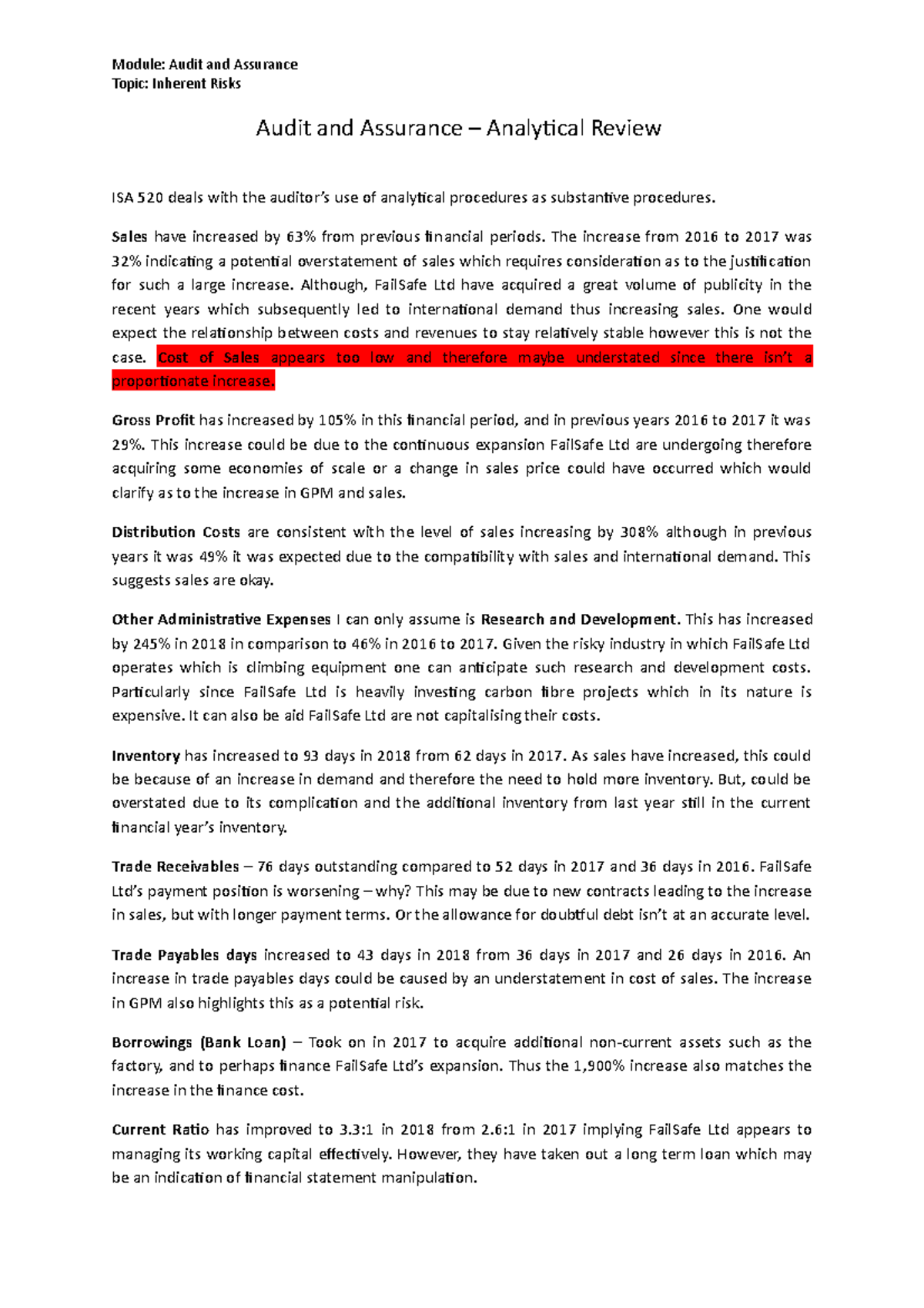 Analytical Review - Lecture notes 1 - Module: Audit and Assurance Topic ...