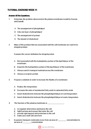 Tuto 11 bio - Tutorial - TUTORIAL EXERCISE WEEK 11 Answer All the Questions. Determine the ...