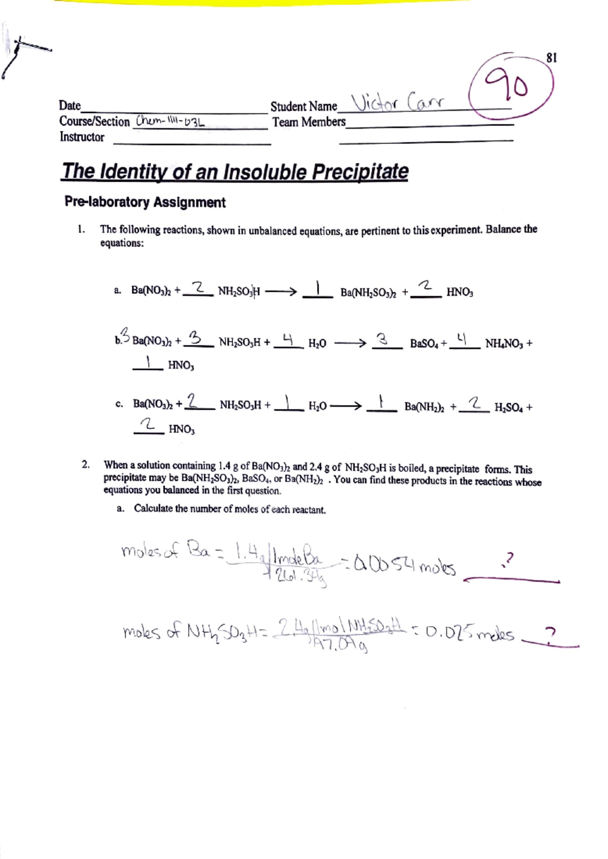 Identity of an Insoluble precipitate - The following reactions, shown ...