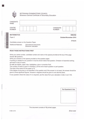 Bgcse Maths Paper 1 2016 - mathematics - Studocu
