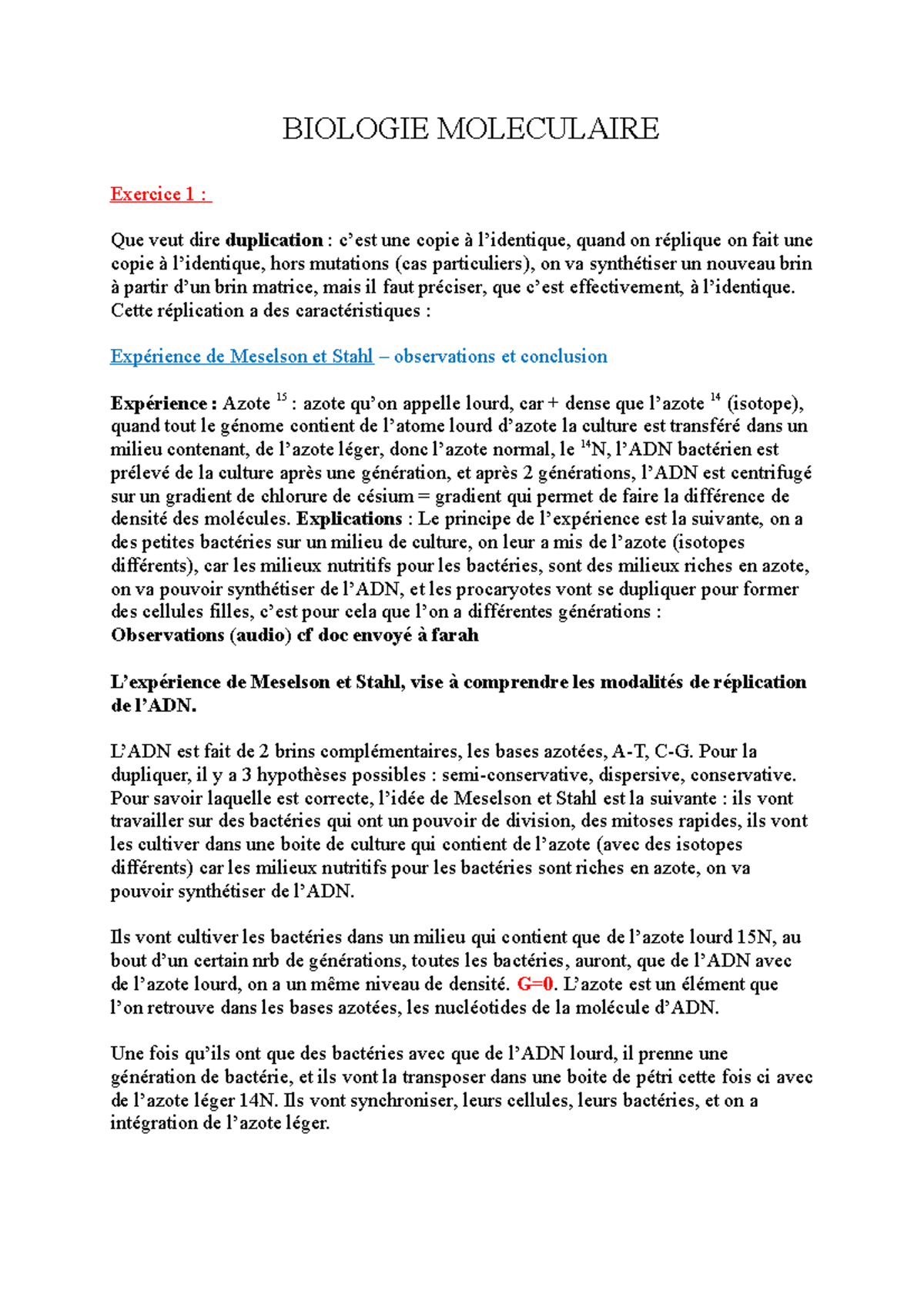 TD 1, 2, 3, 4 BIO Moleculaire - Biologie moléculaire S5 - Université ...
