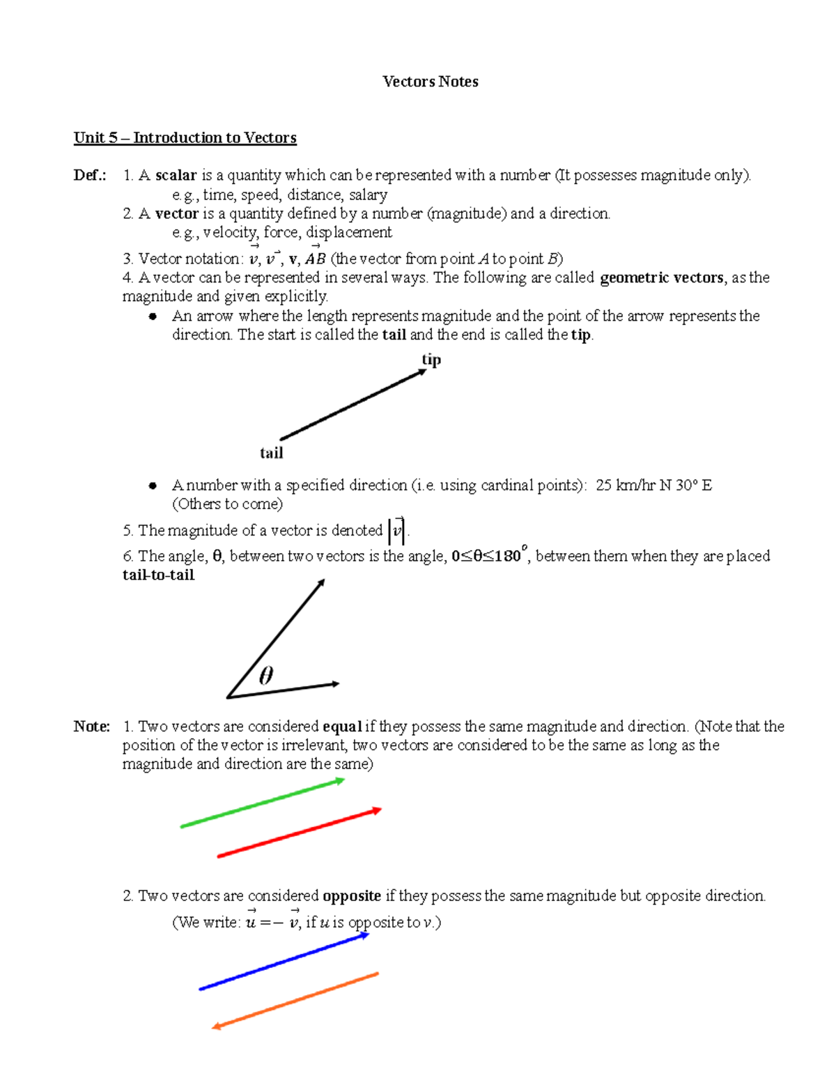 Vectors Course Notes 2022 copy - Vectors Notes Unit 5 – Introduction to ...
