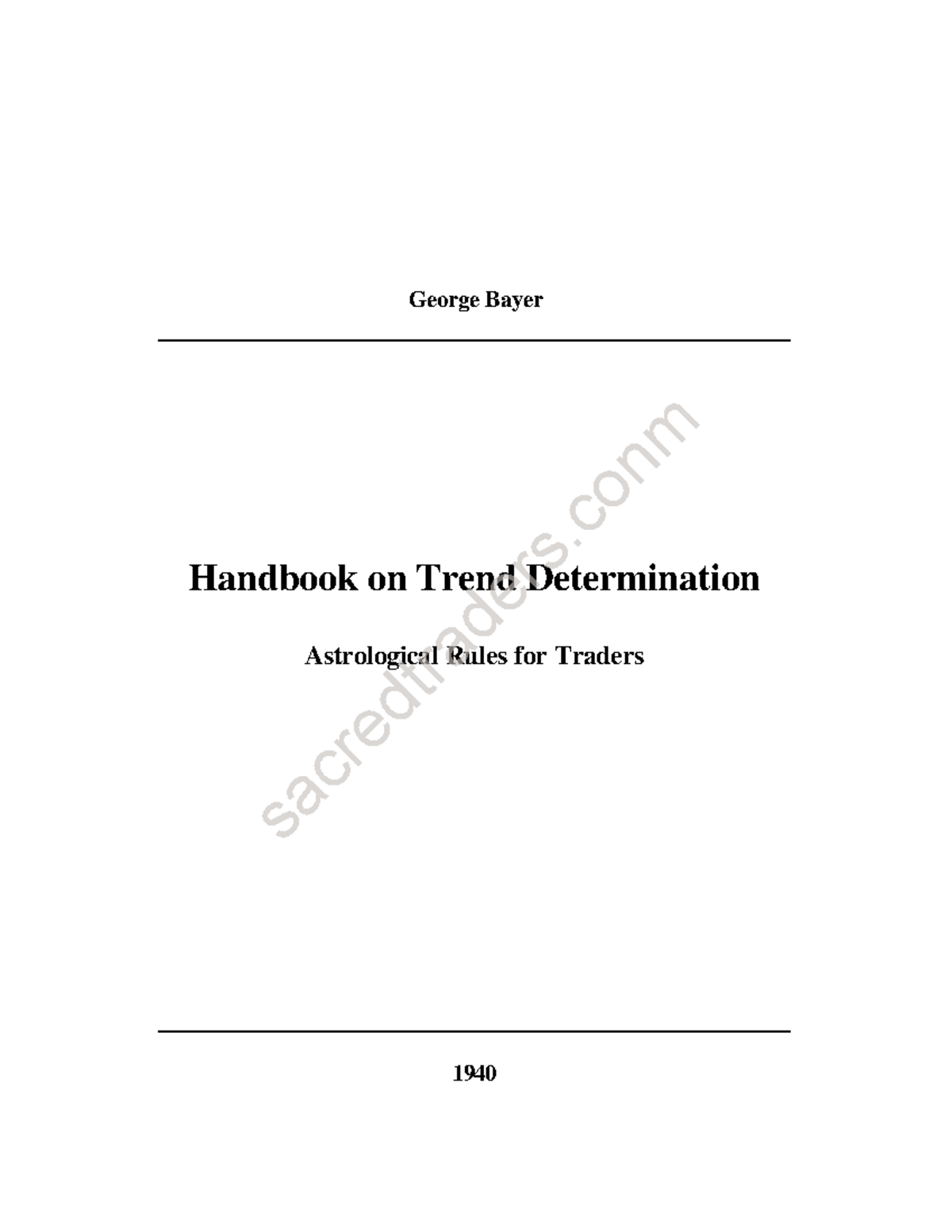 George Bayer Handbook on Trend Determination Astrological Rules for ...