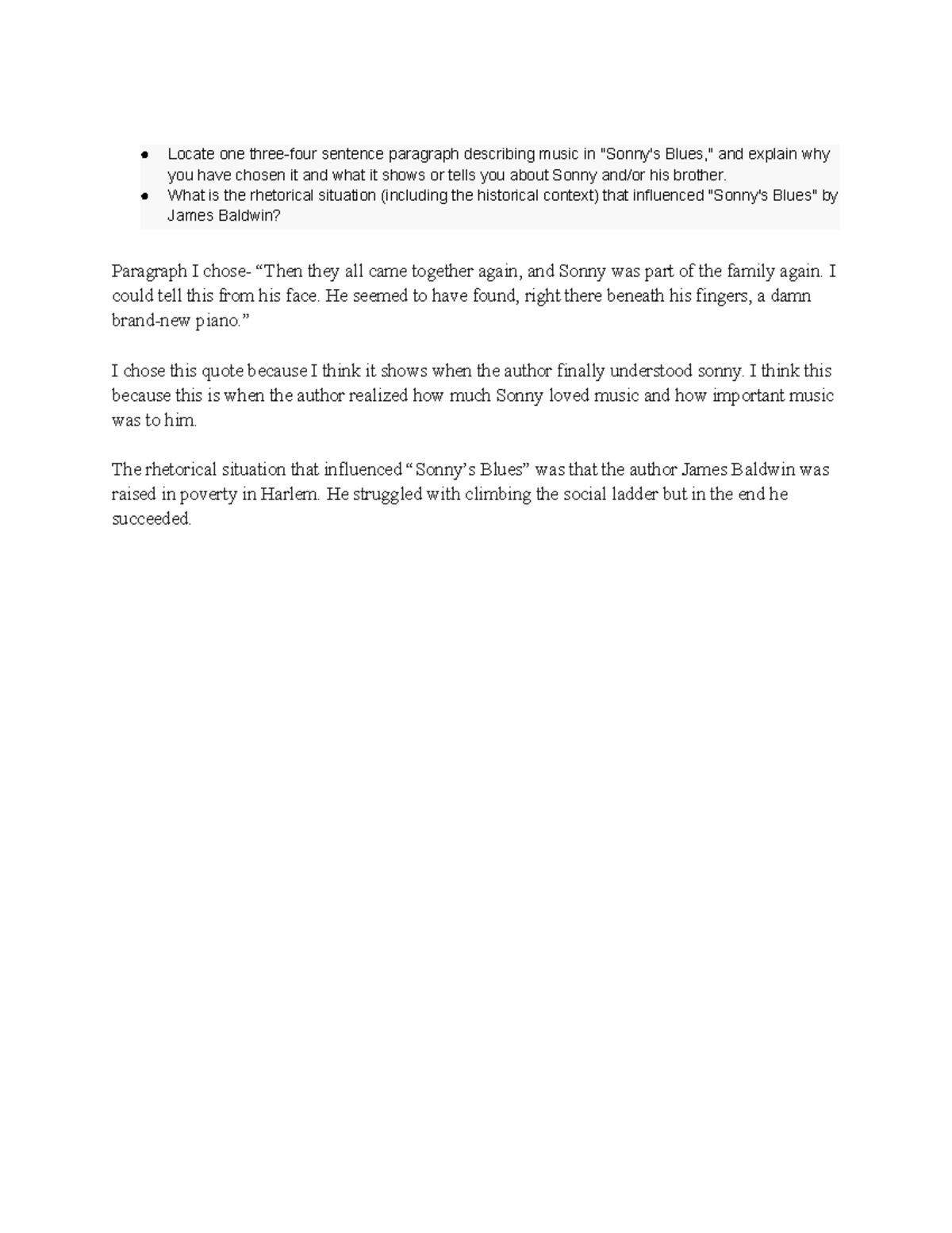 Sonny's Blues DB - Assignment from this class - Locate one three-four ...