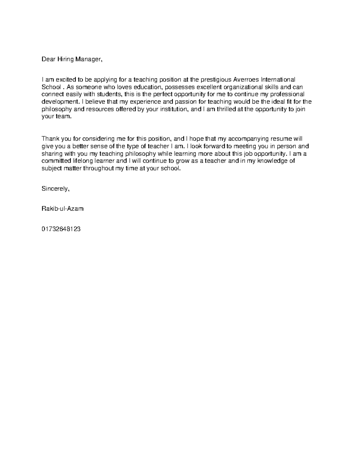 Cover letter- Rakib-ul-Azam - Dear Hiring Manager, I am excited to be ...