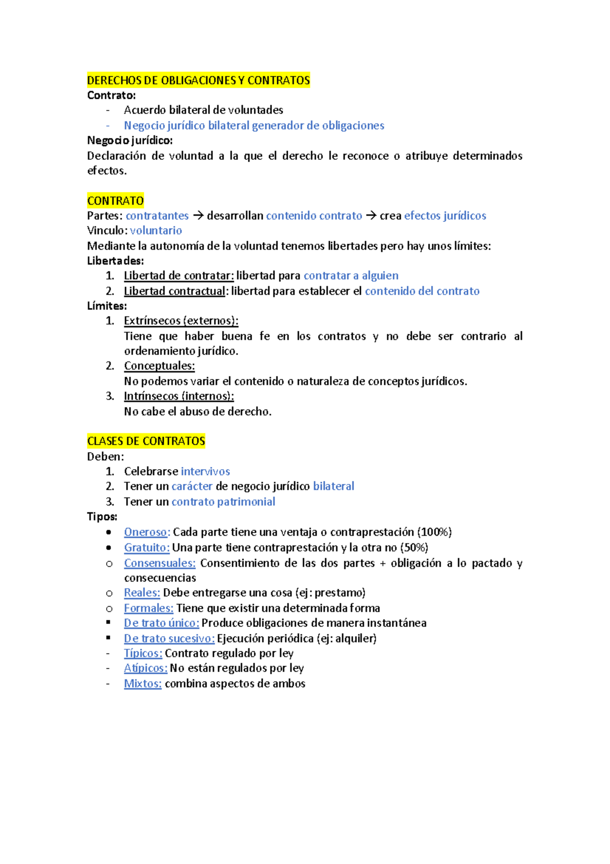 Resum contratos Derecho Civil - DERECHOS DE OBLIGACIONES Y CONTRATOS ...