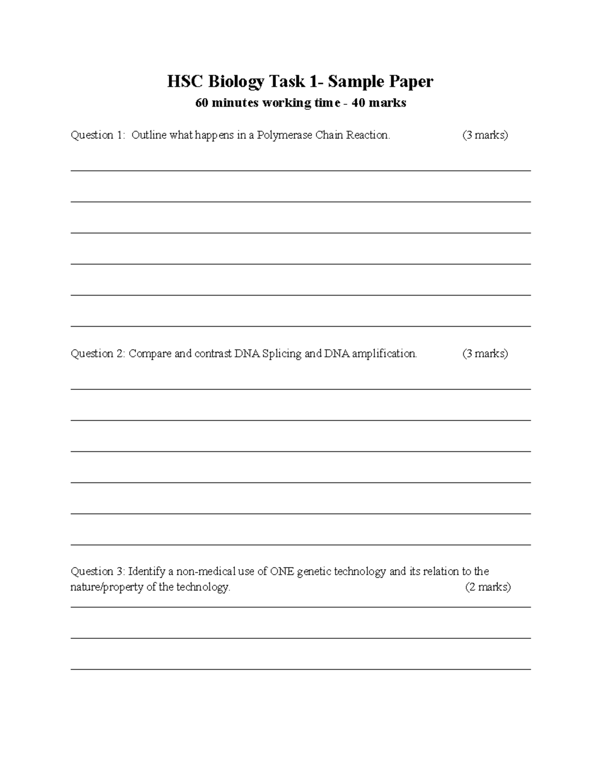 HSC Biology Task 1- Sample Paper (Self-Made) - HSC Biology Task 1 ...