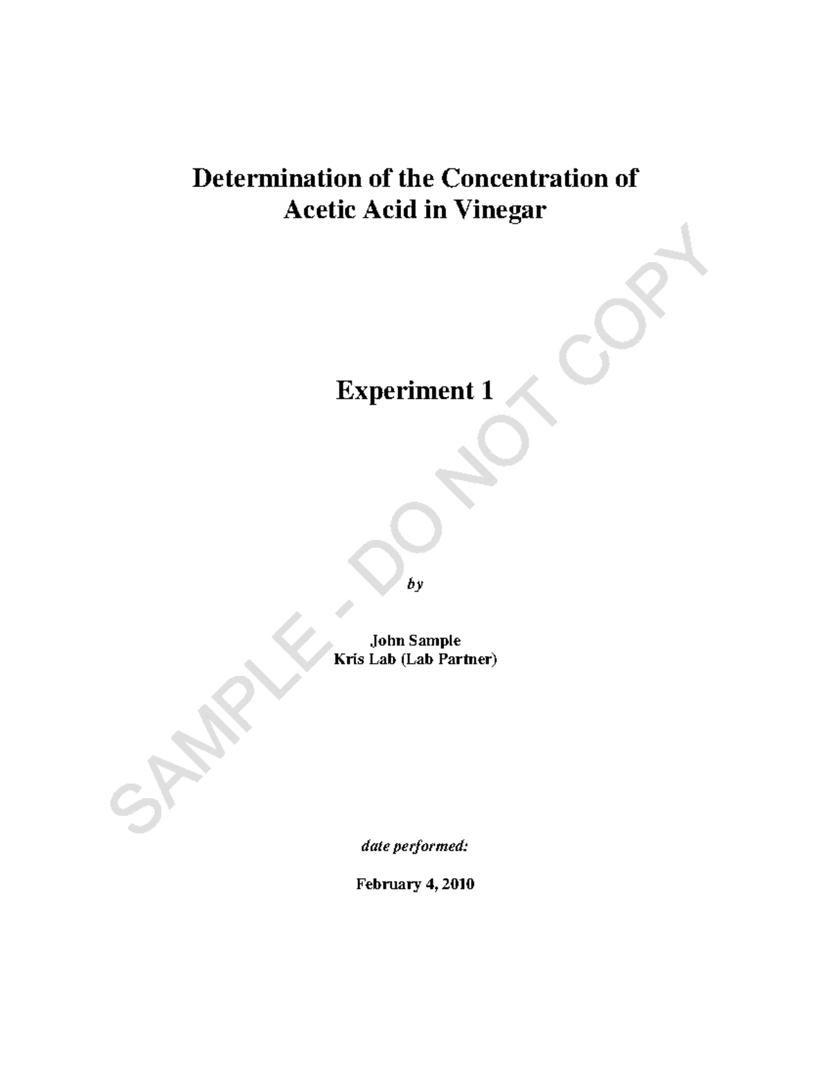 Exp 1 Vinegar Sample Report - Determination of the Concentration of ...