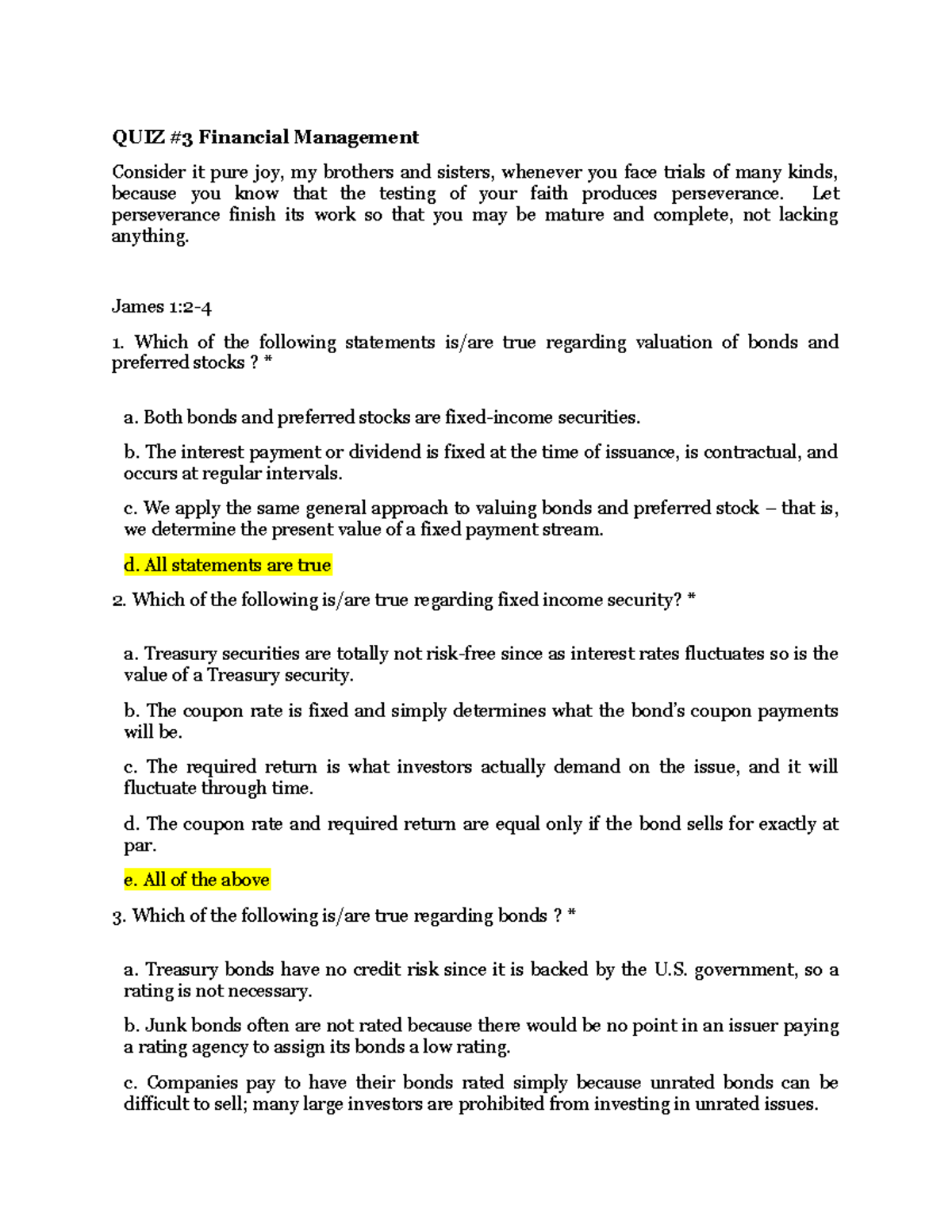 514405185 QUIZ 3 Finman 1 - QUIZ #3 Financial Management Consider it ...