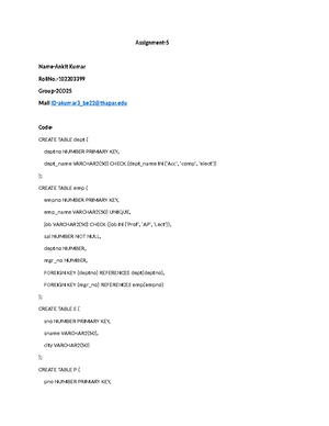 Sql LA 7 and 8 - Assignment - A Sample Database for assignment 7 & 8 ...