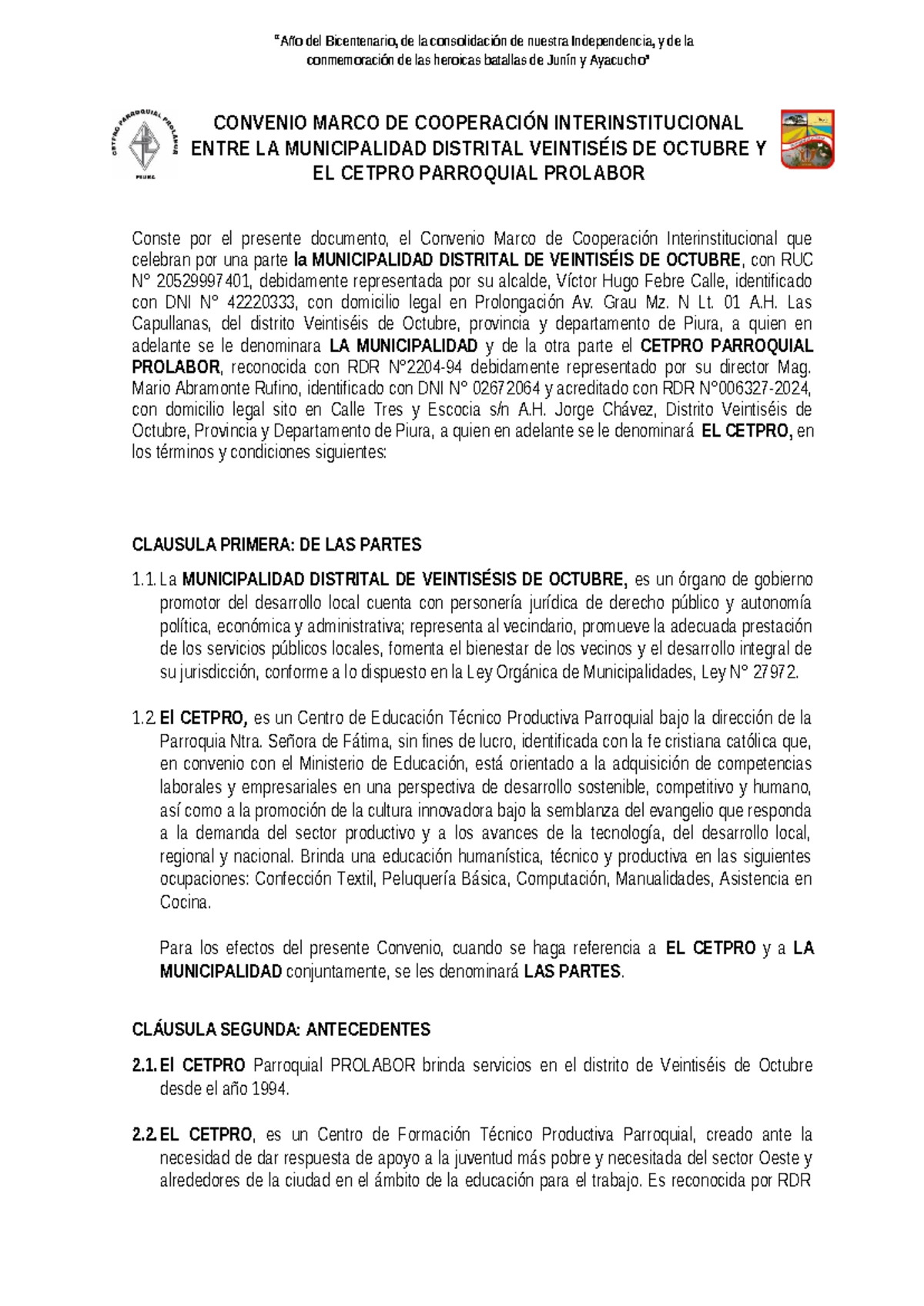Convenio Marco CON Prolabor - conmemoración de las heroicas batallas de ...