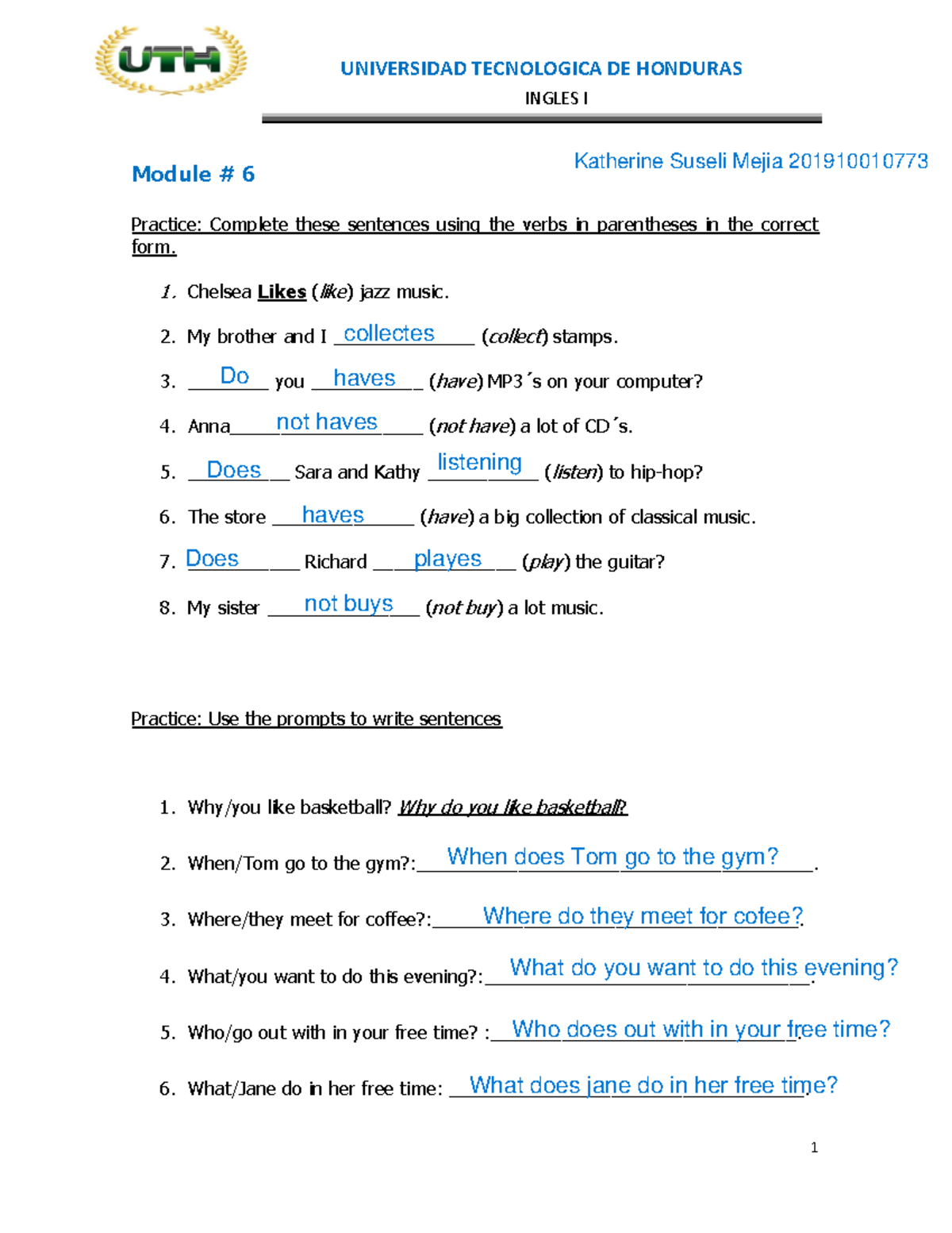 II-Partial-tarea 6 de ingles Terminada - INGLES I Module # 6 Practice ...